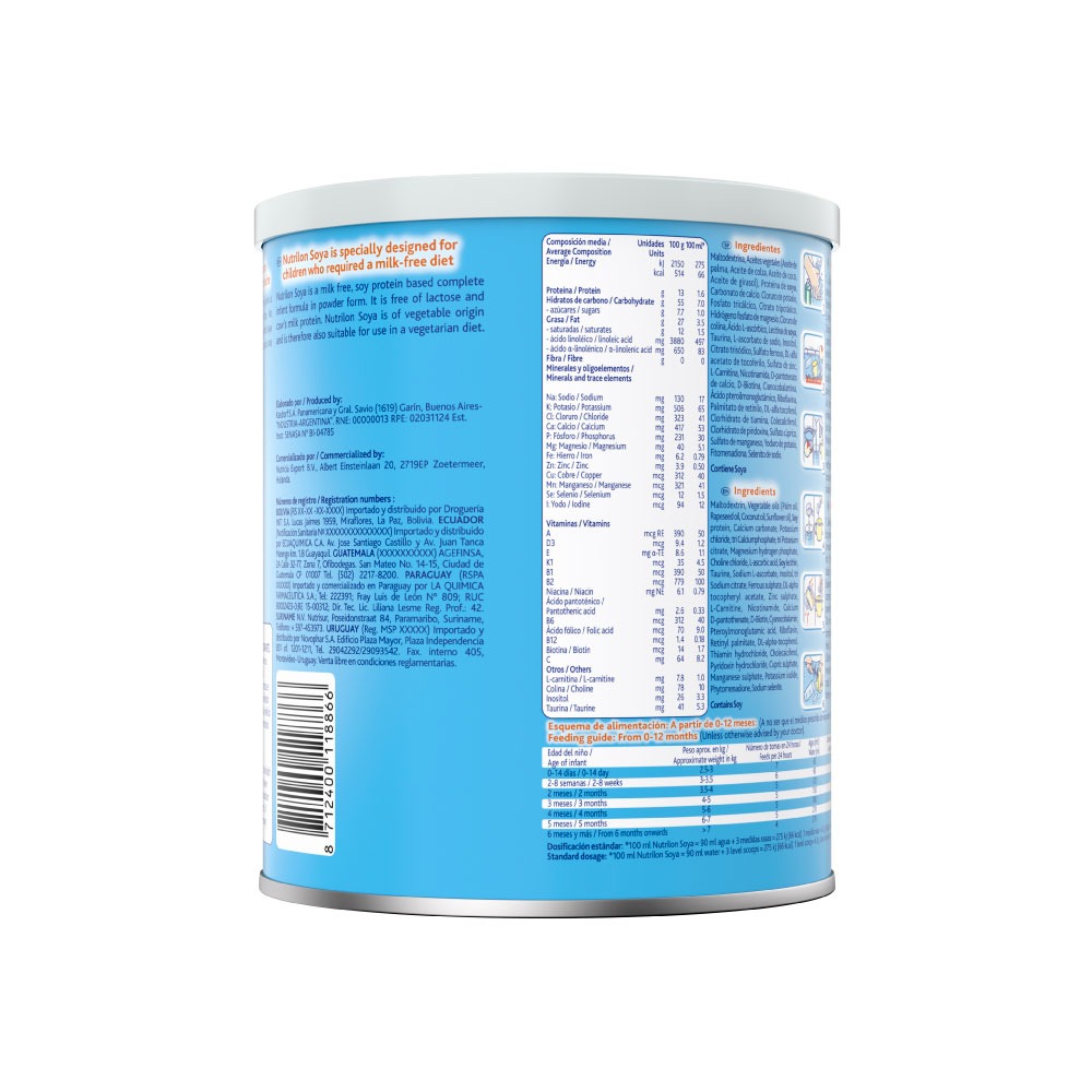 Nutrilon ® SOYA, Formula infantil, Lata de 400g (4 unidades) - Peque Ayuda