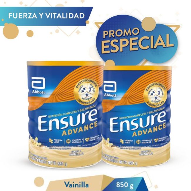 Pack 2 Ensure Advance Vainilla 850 g (2da 50% DSCTO) - Peque Ayuda
