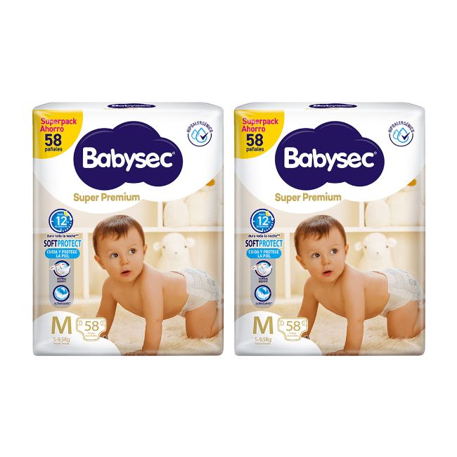 Pañal Babysec Super Premium M x 116 - Peque Ayuda