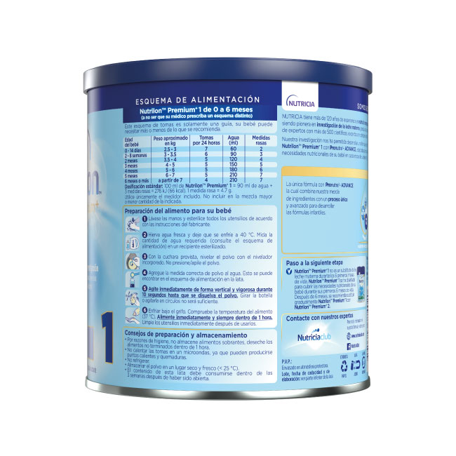 Nutrilon ® Premium+ Pronutra ADVANCE, Fórmula infantil, 800 g