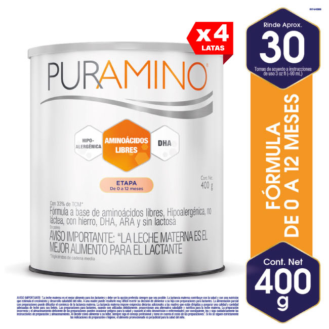 Fórmula Infantil Puramino - Lata de 400g (4 unidades) - Peque Ayuda