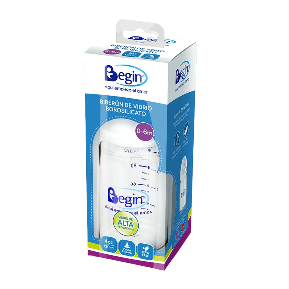 Biberón Begin de Vidrio Borosilicato 4 Onzas - Peque Ayuda