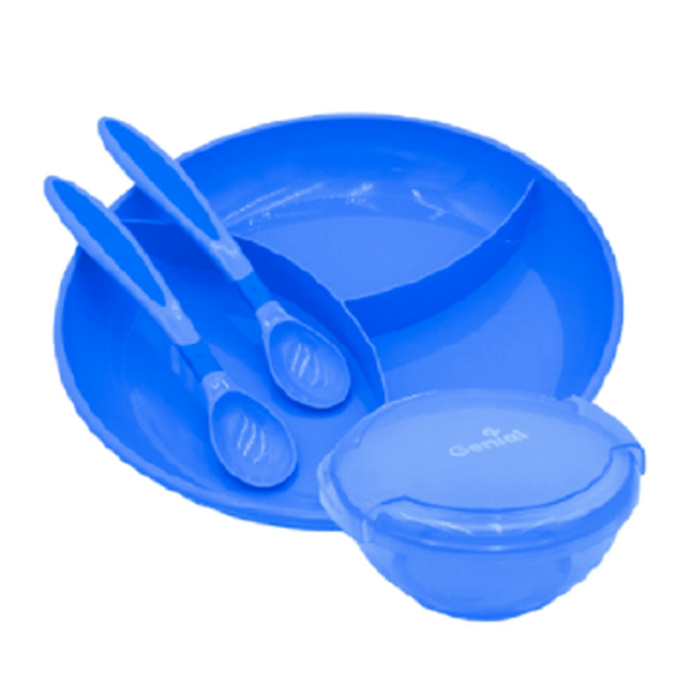 Set Genial de 5 piezas Platos + Cucharas 5M+ Azul - Peque Ayuda