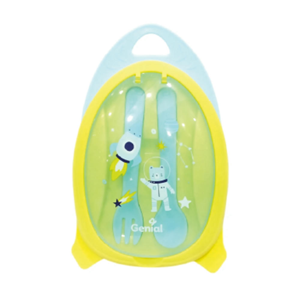 Set de Alimentación Genial Plato con Tapa + Cuchara y Tenedor 4M+ Verde ...