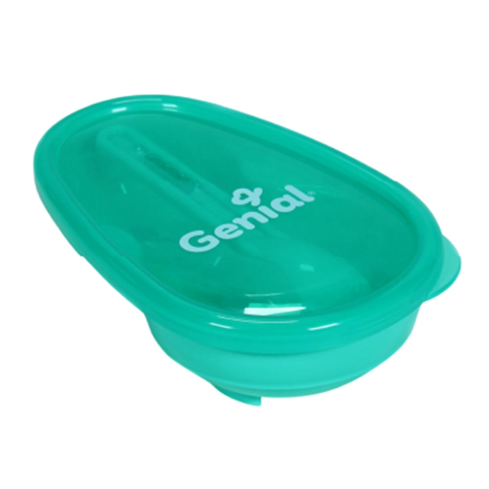 Kit Plato con Tapa + Cuchara Genial Verde - Peque Ayuda