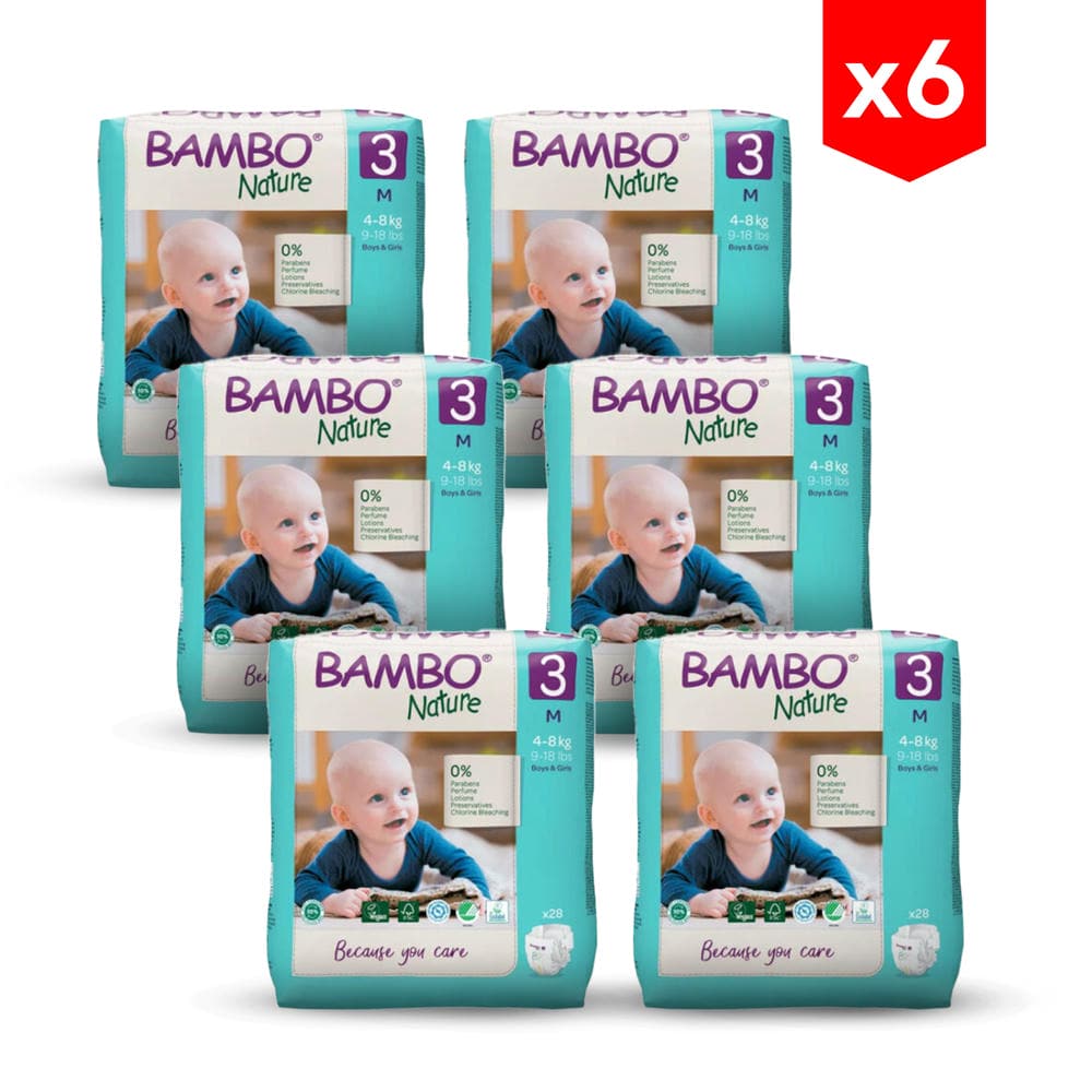Pañal Bambo Nature Talla 3, M x 28 (4-8 kg) combo x6 - Peque Ayuda